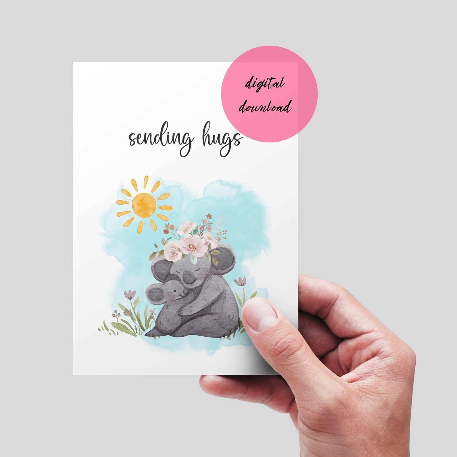 Sending Hugs Printable Card, Koala Mum and Baby, DIGITAL Mother's Day ...