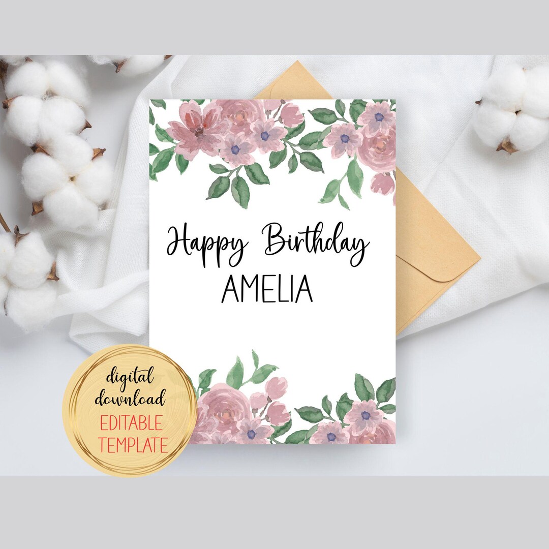 Birthday Card Printable, Editable Name Template . DIGITAL DOWNLOAD. - Etsy