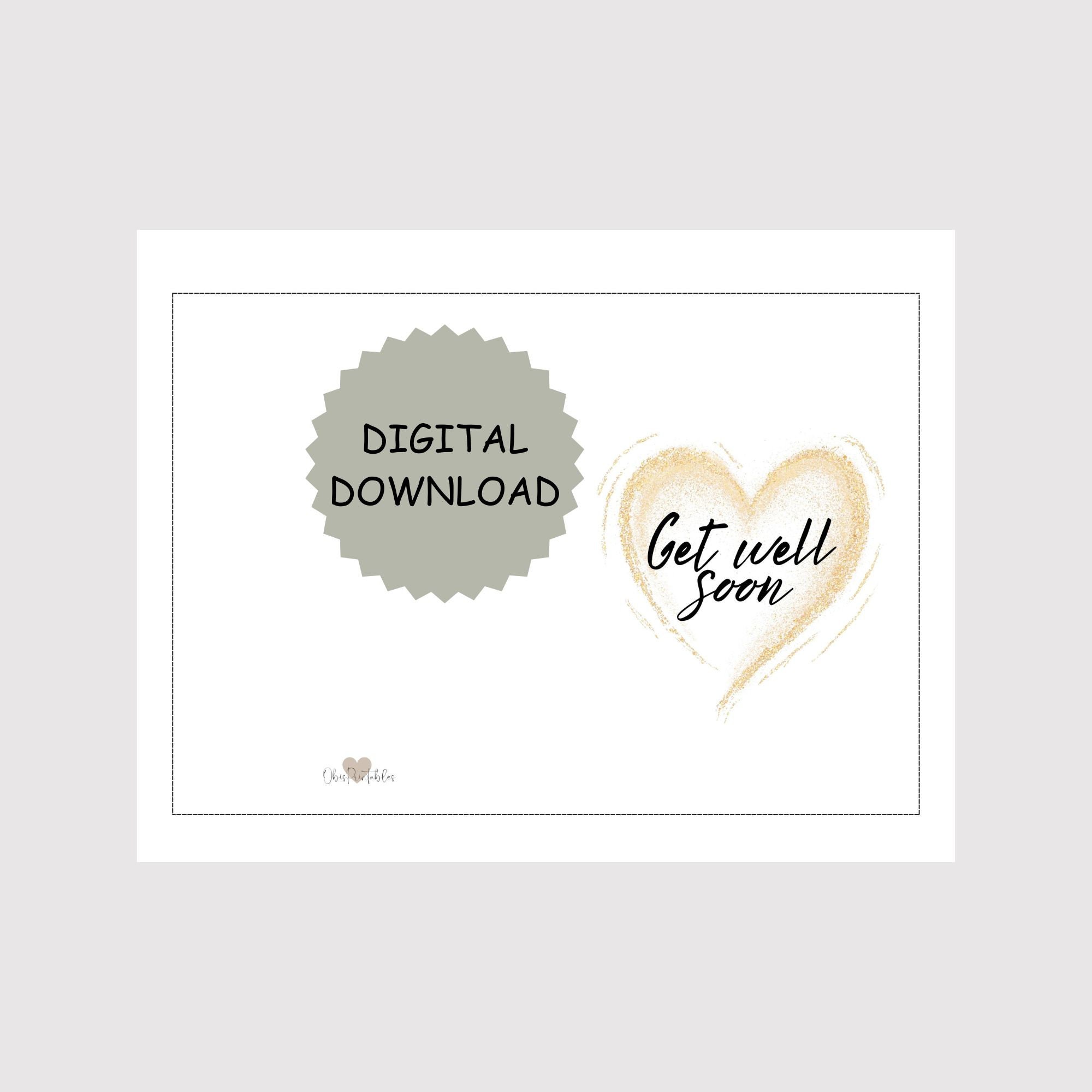 Get Well Soon Printable Card. Gold Heart Card. DIGITAL DOWNLOAD. 5x7 ...