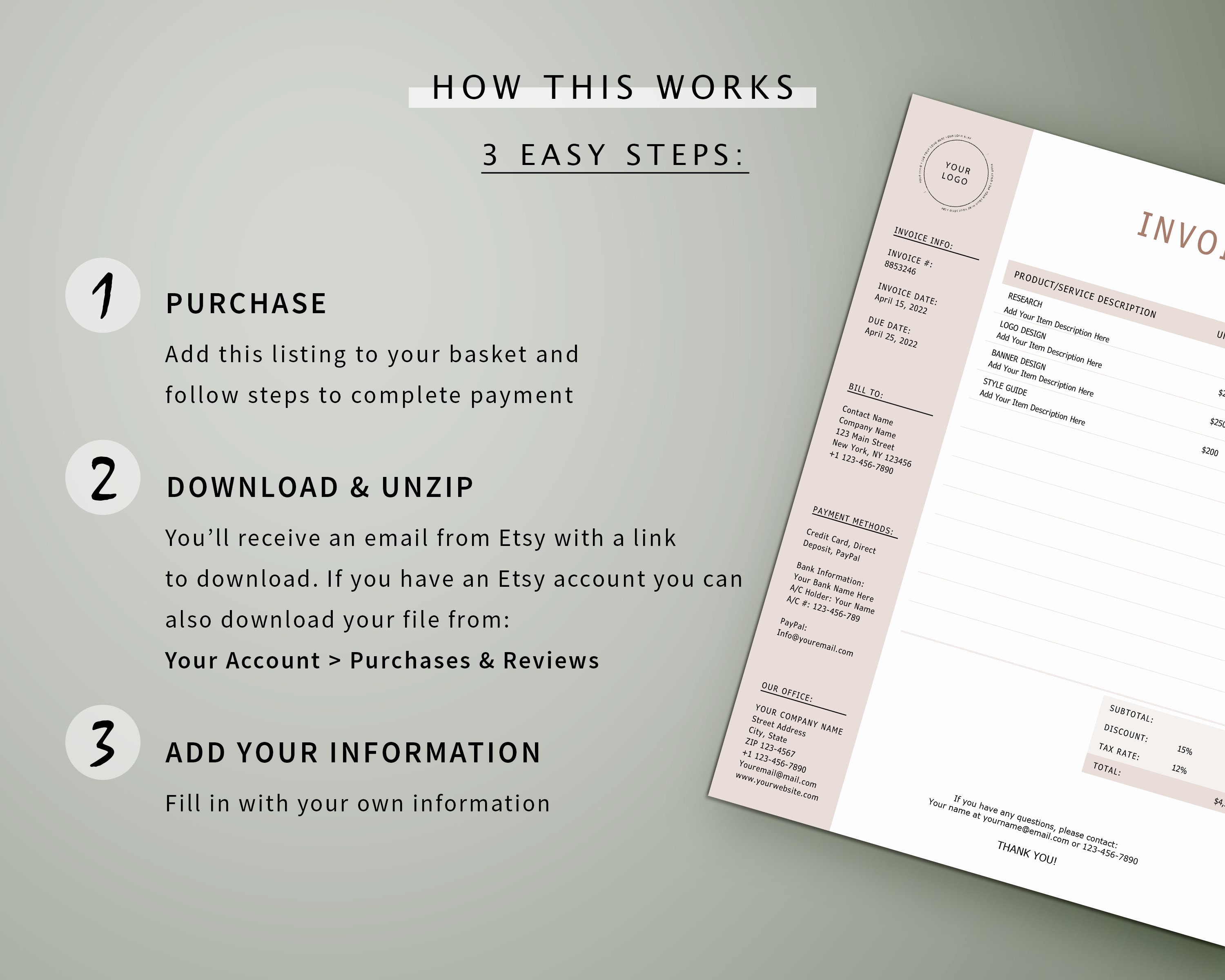 Invoice Template, Printable Business Invoice, Customer Receipt, Small ...