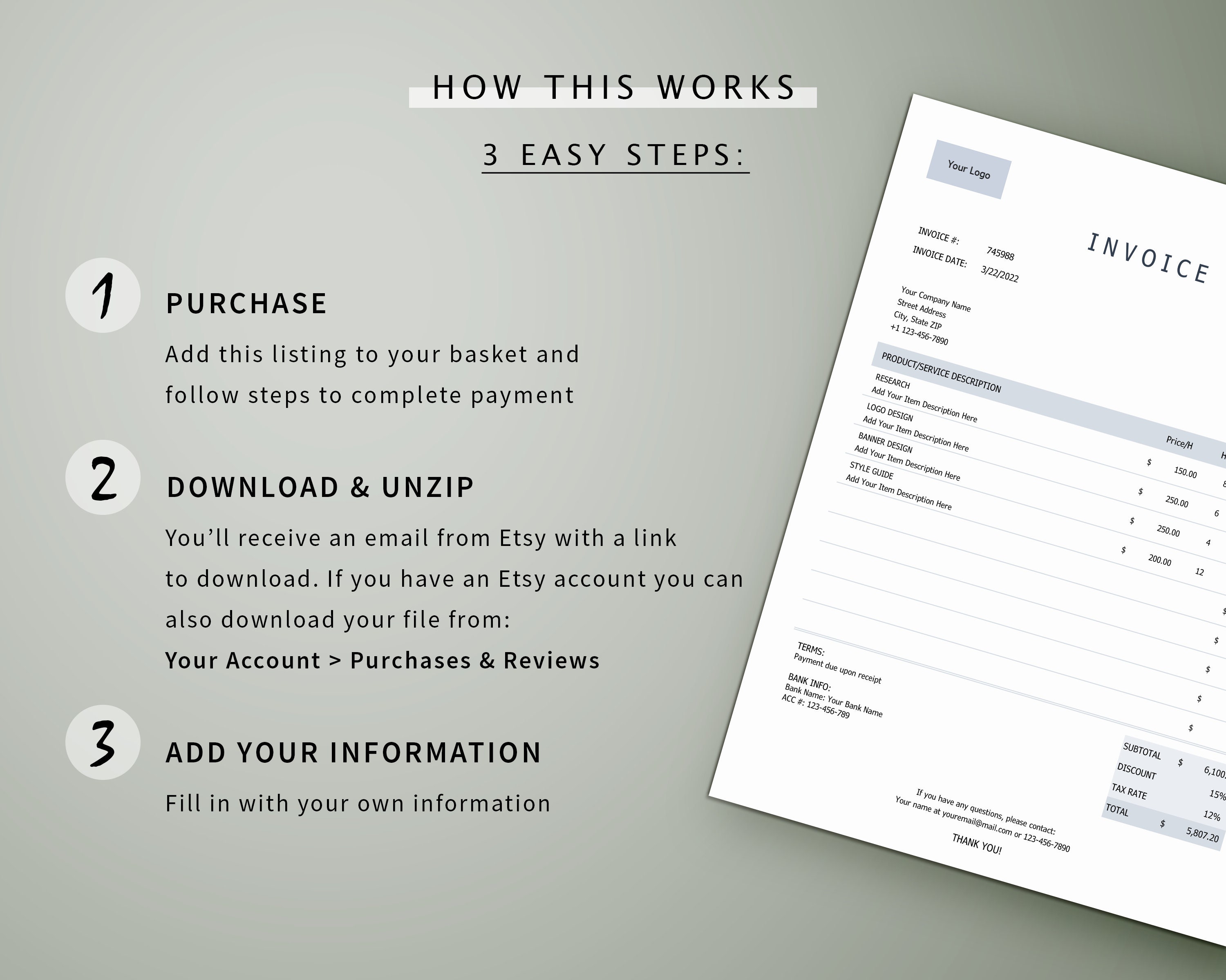 Invoice Template, Printable Invoice, Editable Invoice, Receipt, Invoice ...