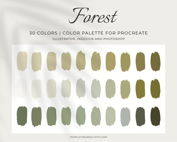 Green Color Palette Procreate Color Swatches 30 Colors for - Etsy