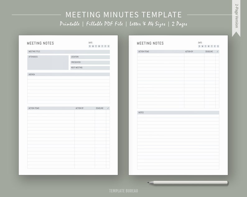 Meeting Minutes Template Bundle, Work Planner, Virtual Meeting Minutes ...