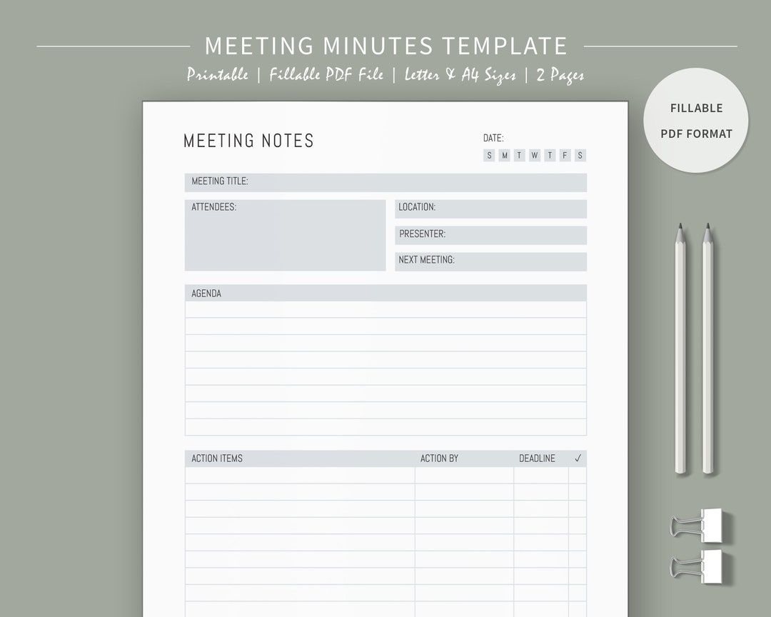 Meeting Minutes Template, Work Planner, Meeting Notes, Virtual Meeting ...