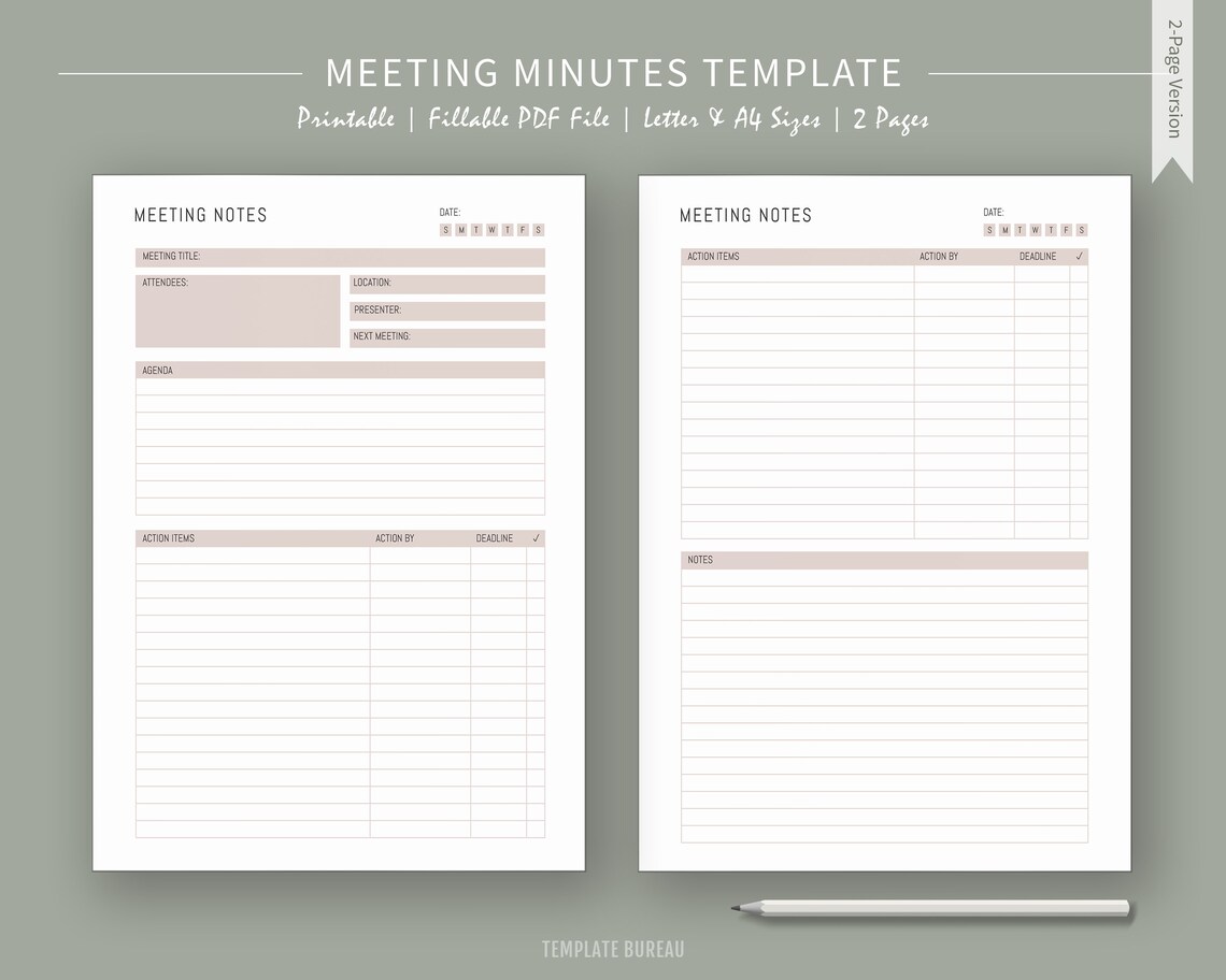 Meeting Notes Template, Meeting Agenda, Work Planner, Meeting Minutes ...
