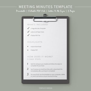 Meeting Notes Template, Meeting Agenda, Work Planner, Meeting Minutes ...
