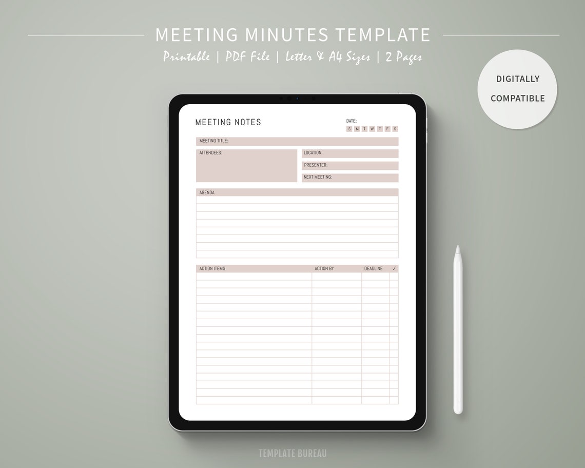 Meeting Minutes Template Bundle Work Planner Virtual Meeting | Etsy