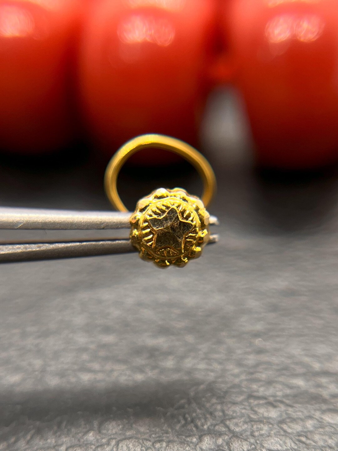 Halo 22K Solid Gold Nugget Nose Ring Stud Ball End, Heart Circle Nugget ...