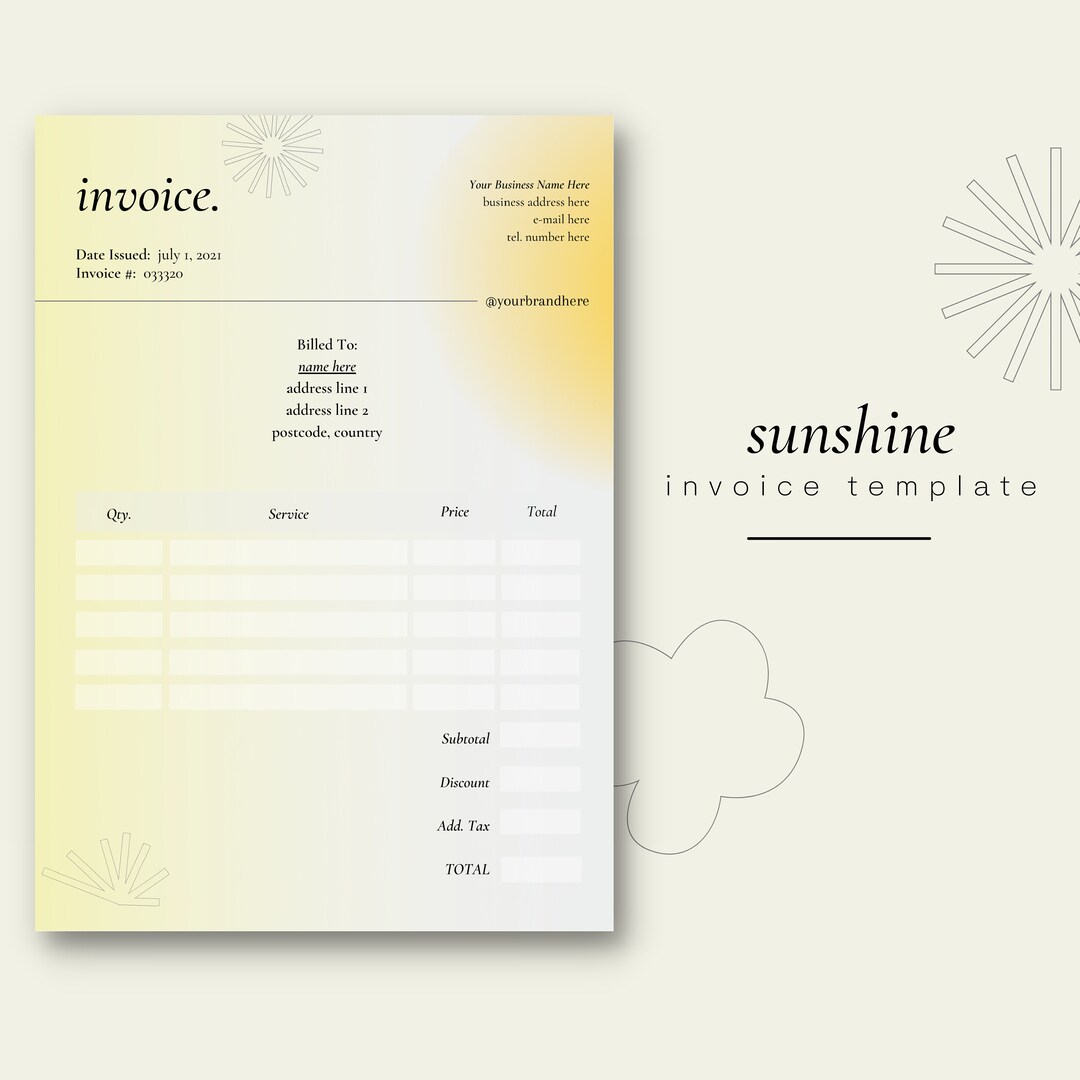 Sunshine Digital Invoice Receipt Template Gradient Canva Small Business ...
