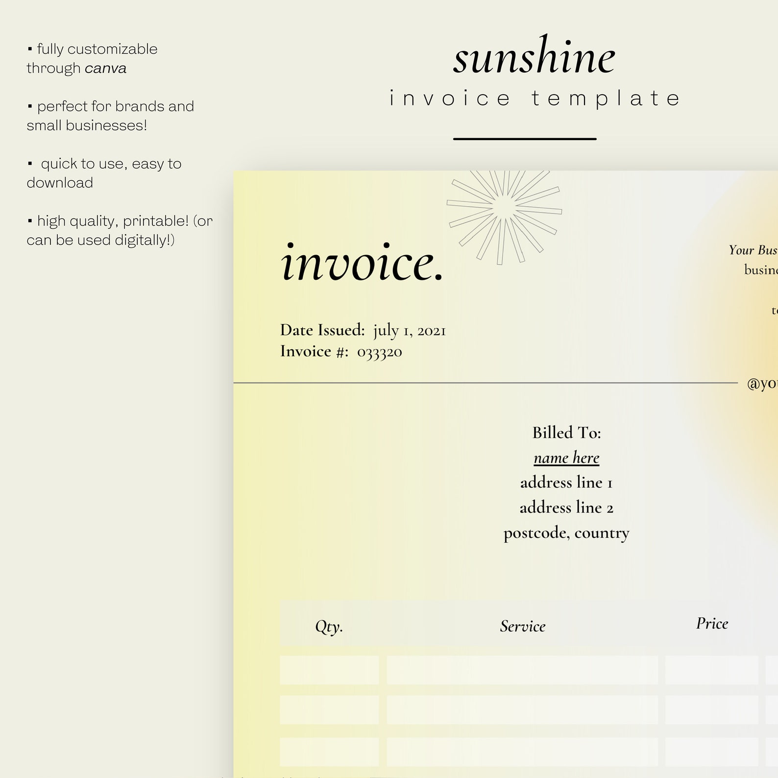 Sunshine Digital Invoice Receipt Template Gradient Canva Small Business ...