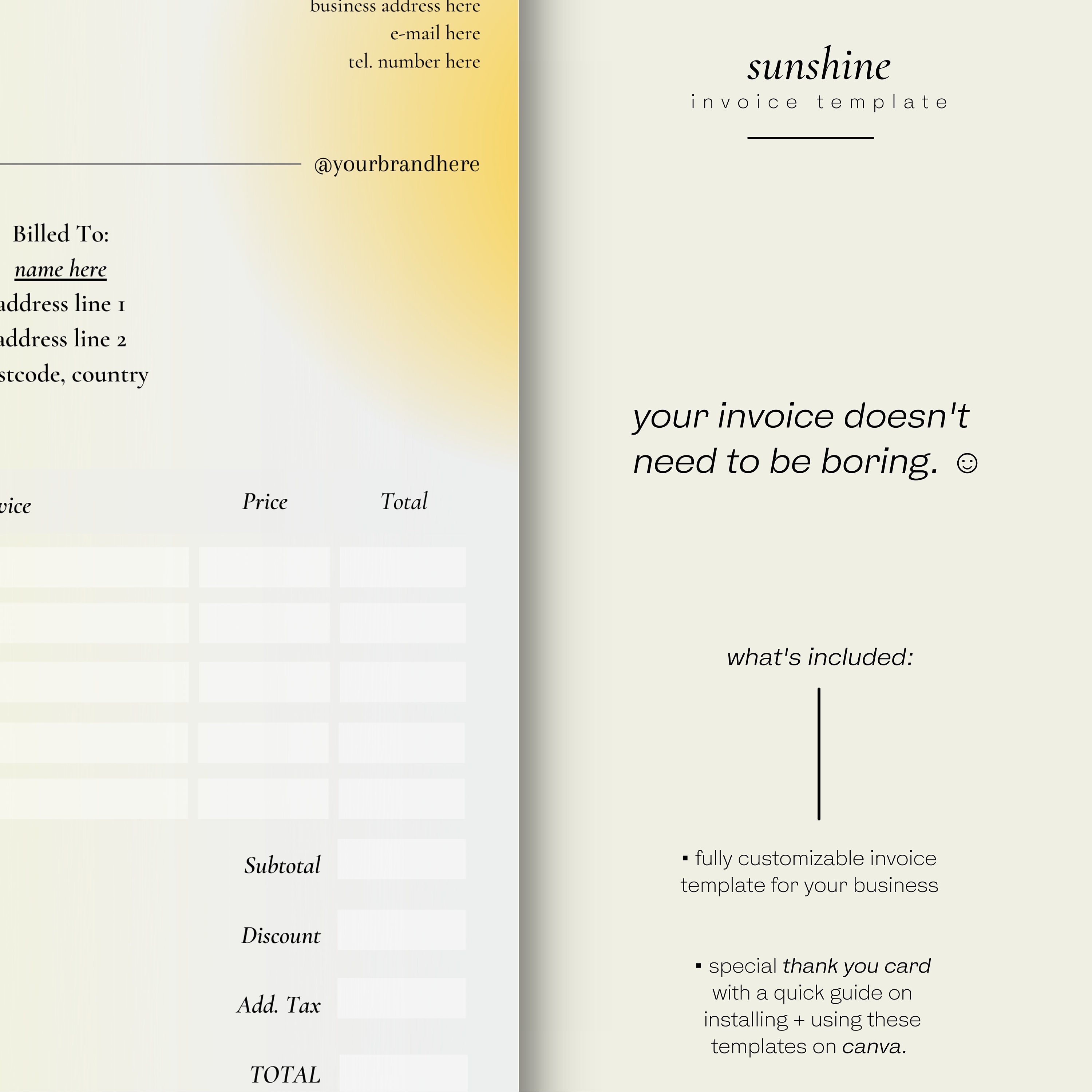 Sunshine Digital Invoice Receipt Template Gradient Canva Small Business ...