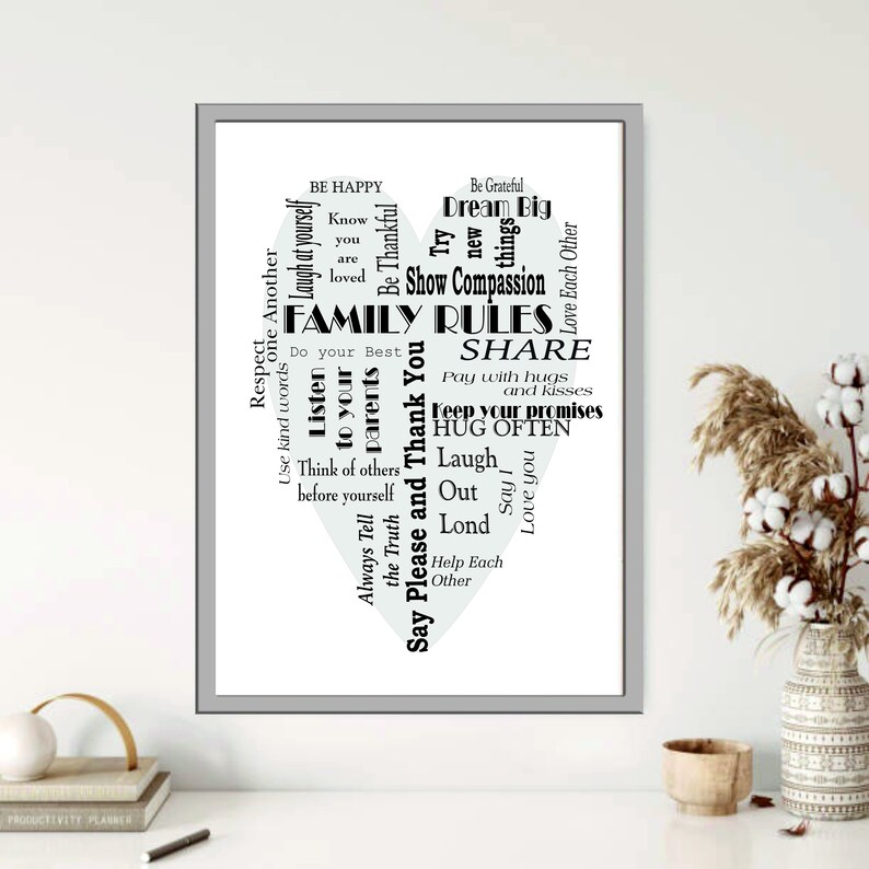 Family Rules Wall Art, Family Values, Heart Print, House Rules Poster ...