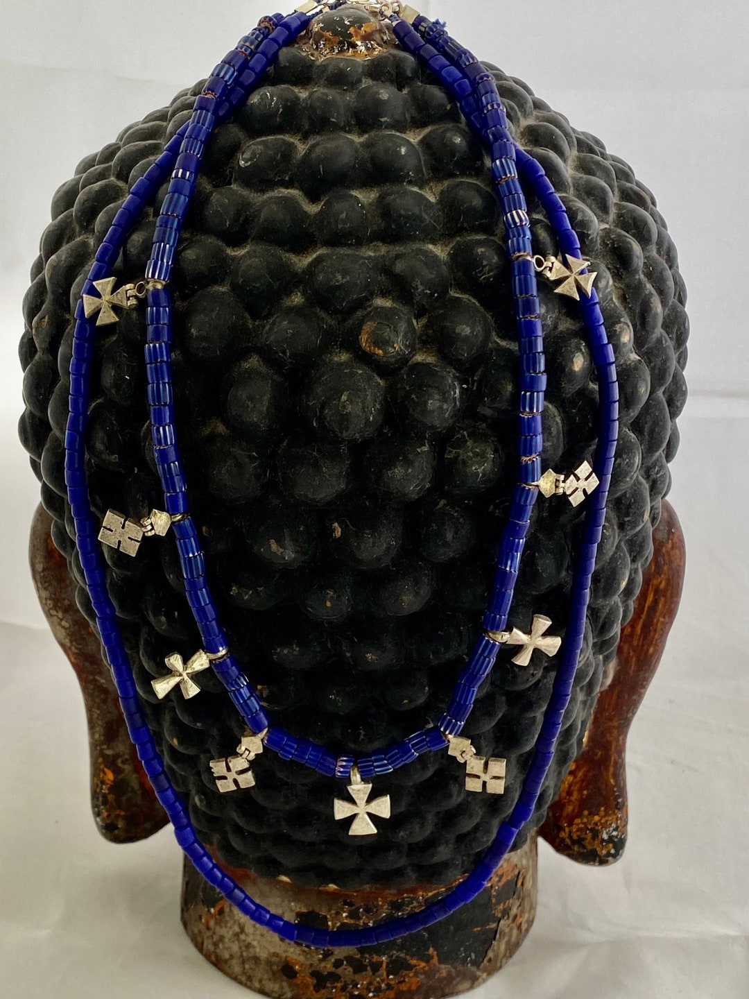 SMALL CHEVRON Beads With Ethiopian Crosses and Blue Strand Bead ...
