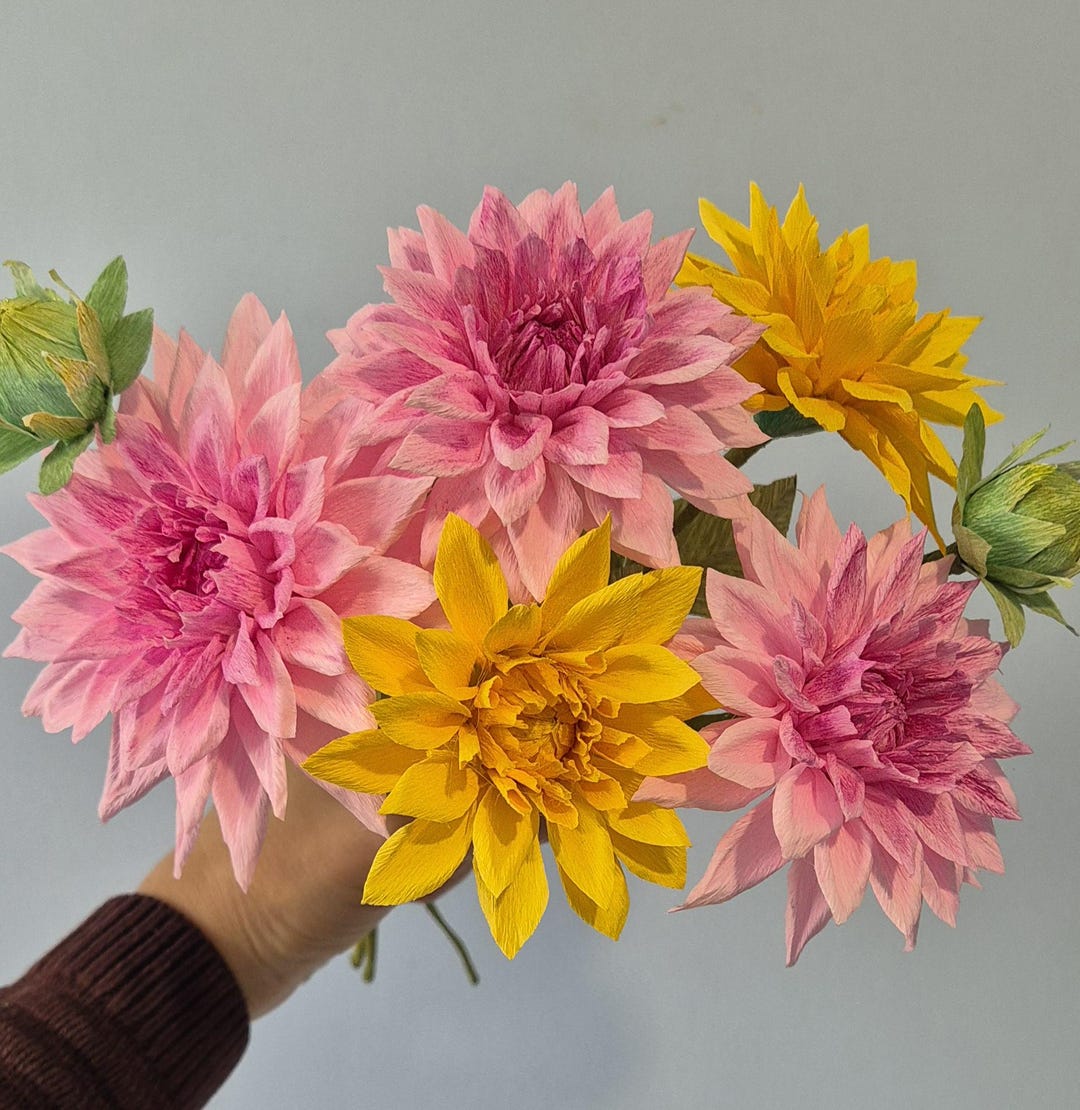 Realistic Crepe Paper Dahlia Flowers. Pink, Yellow, Cream. - Etsy