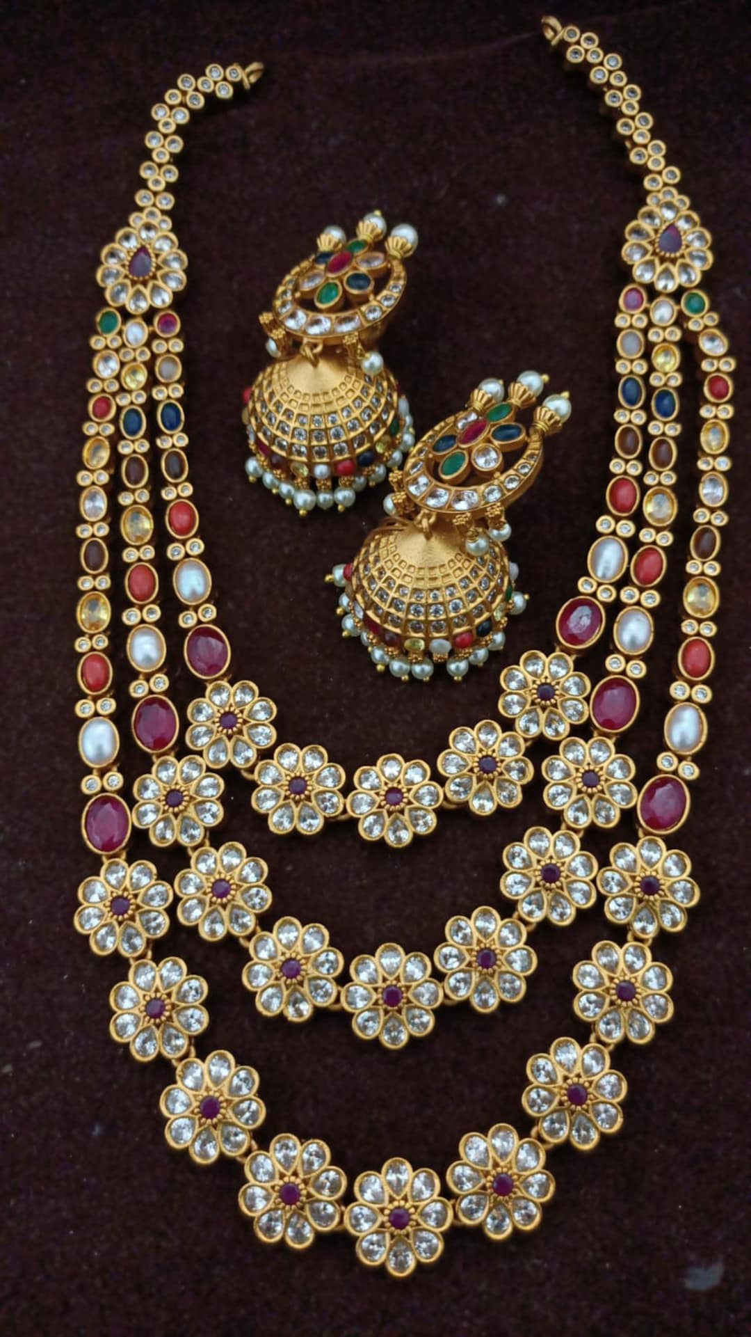 Matte Navaratna Haaram With Matching Jumkha/wedding Haaram/ Heavy Piece ...