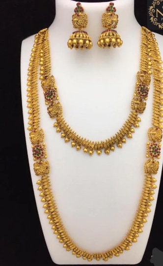 Traditional Haaram and Necklace in Matte Finish With Jumkha/1gram Gold ...