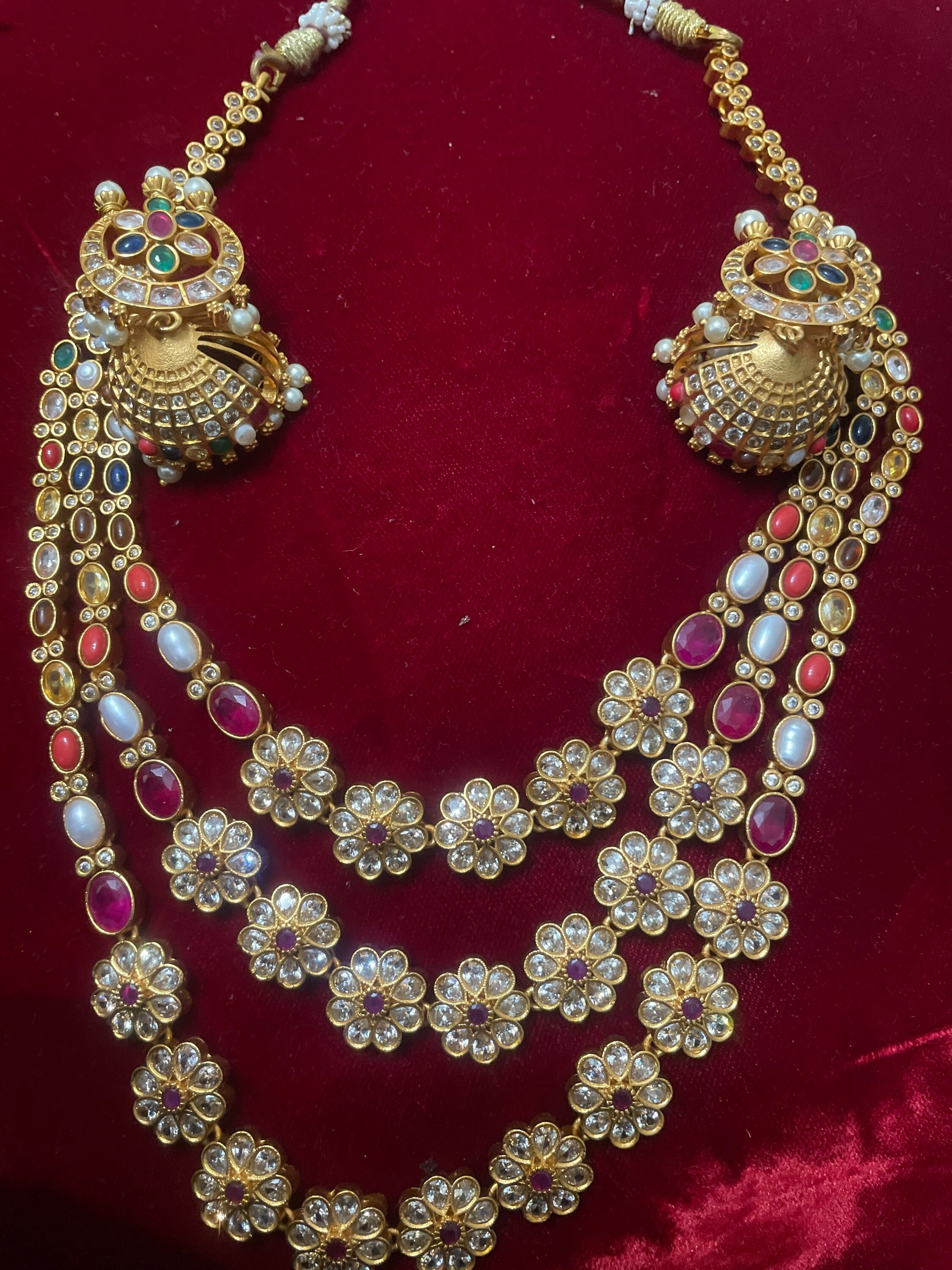 Matte Navaratna Haaram With Matching Jumkha/wedding Haaram/ Heavy Piece ...