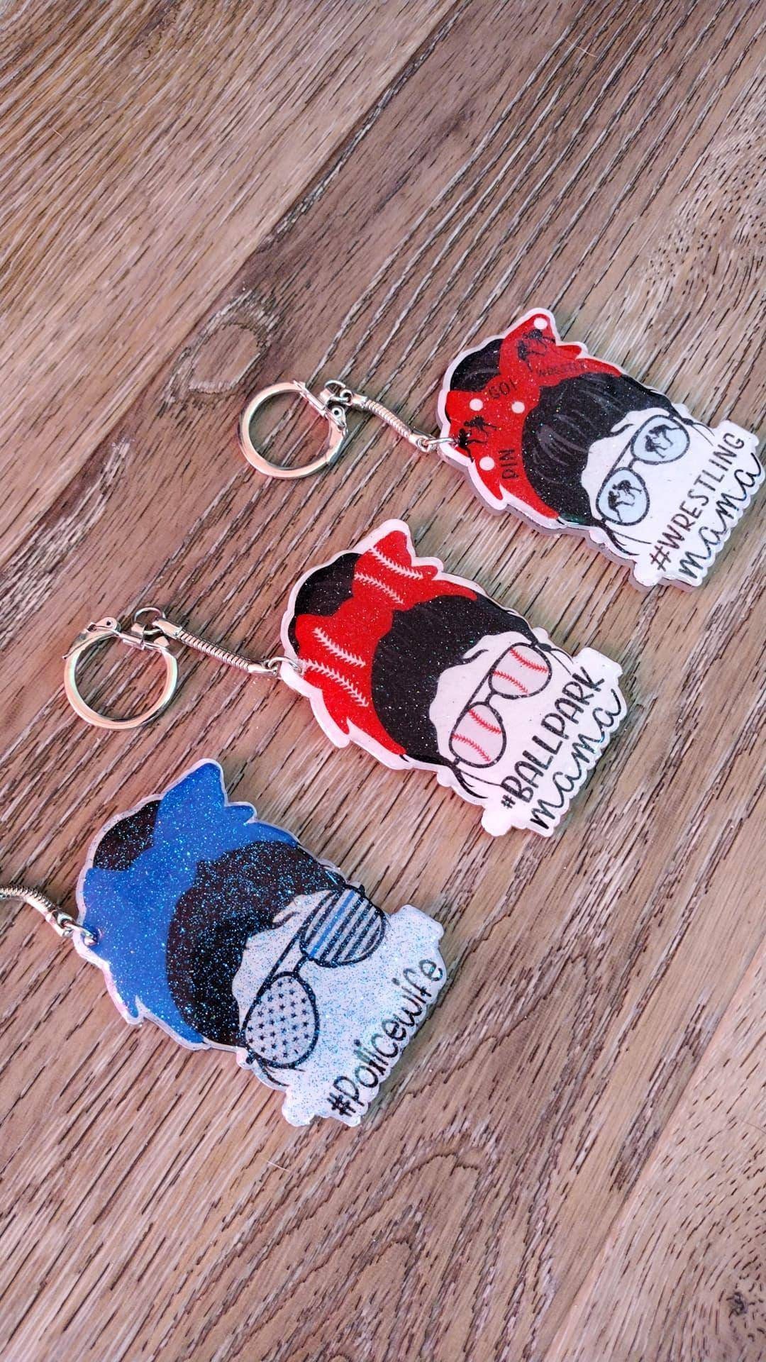 Keychain, Messy Mom Bun , Wrestler, Police Wife Baseball Mom - Etsy
