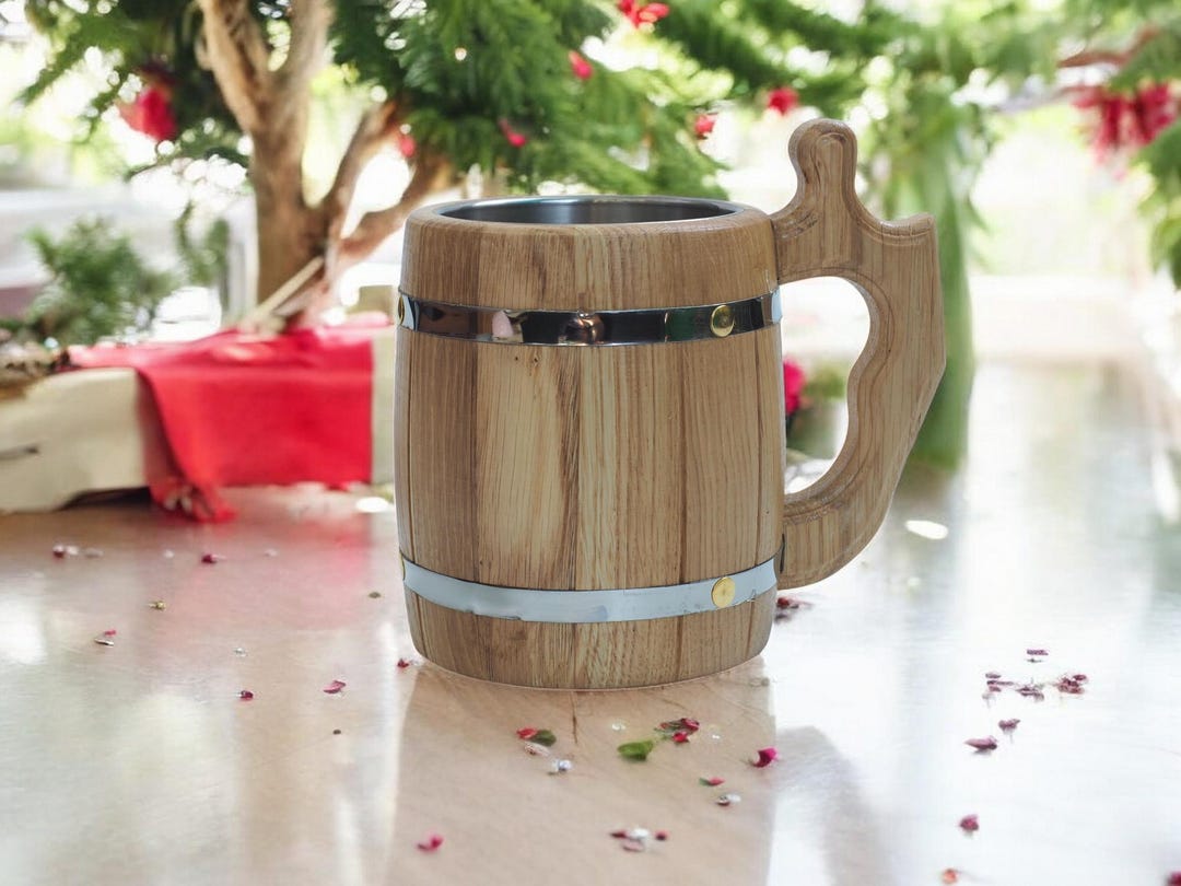 Handmade Oak Wood Beer Mug With Metal Liner Rustic 0.5L Mug, Ideal ...
