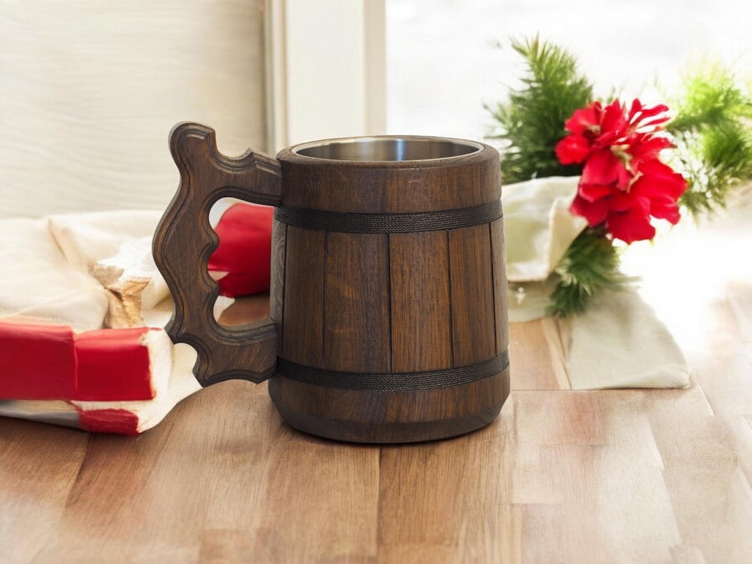 Handmade Wooden Beer Mug With Metal Insert Rustic Design, Perfect Gift ...