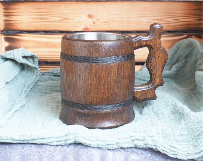 Handmade Oak Wood Beer Mug With Metal Liner – Rustic 0.5L Mug, Ideal ...