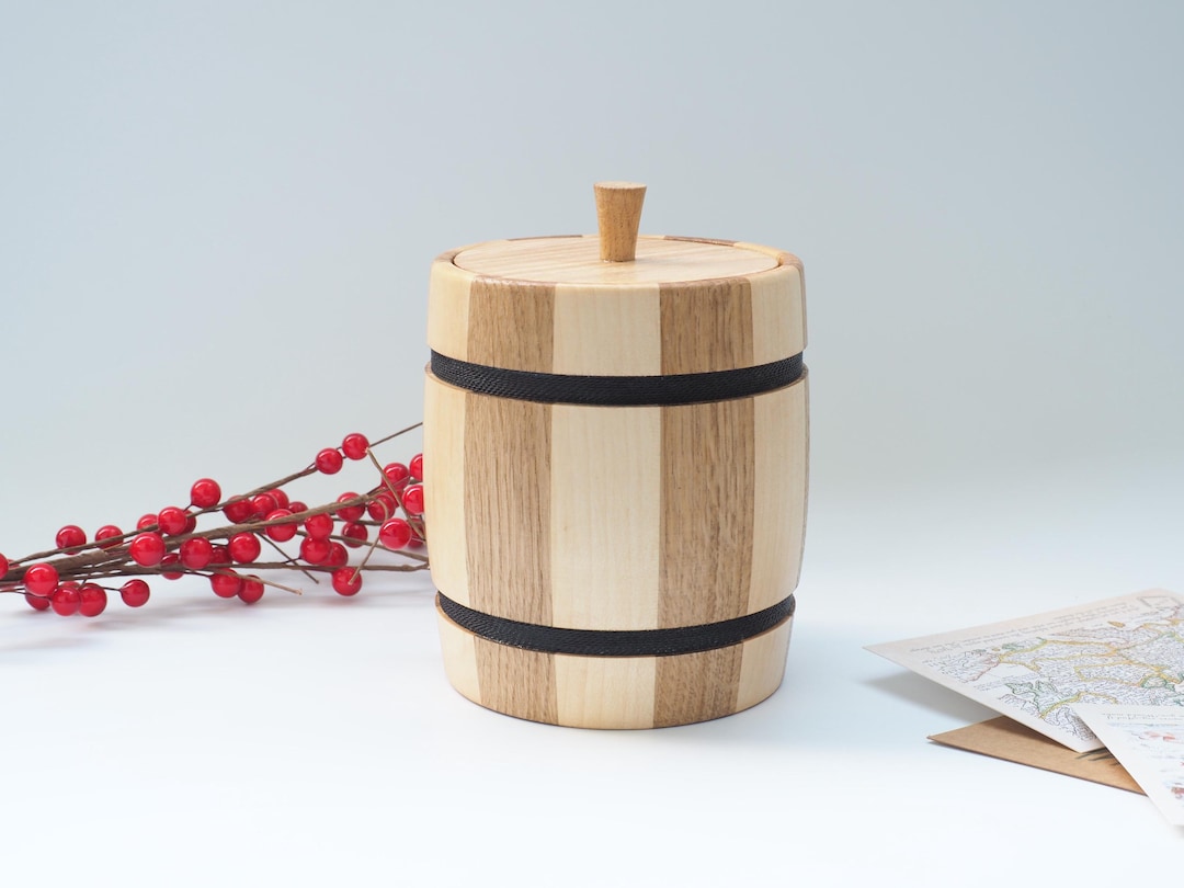 Handmade Wooden Storage Jar With Lid – Beech and Maple, Rustic Striped ...