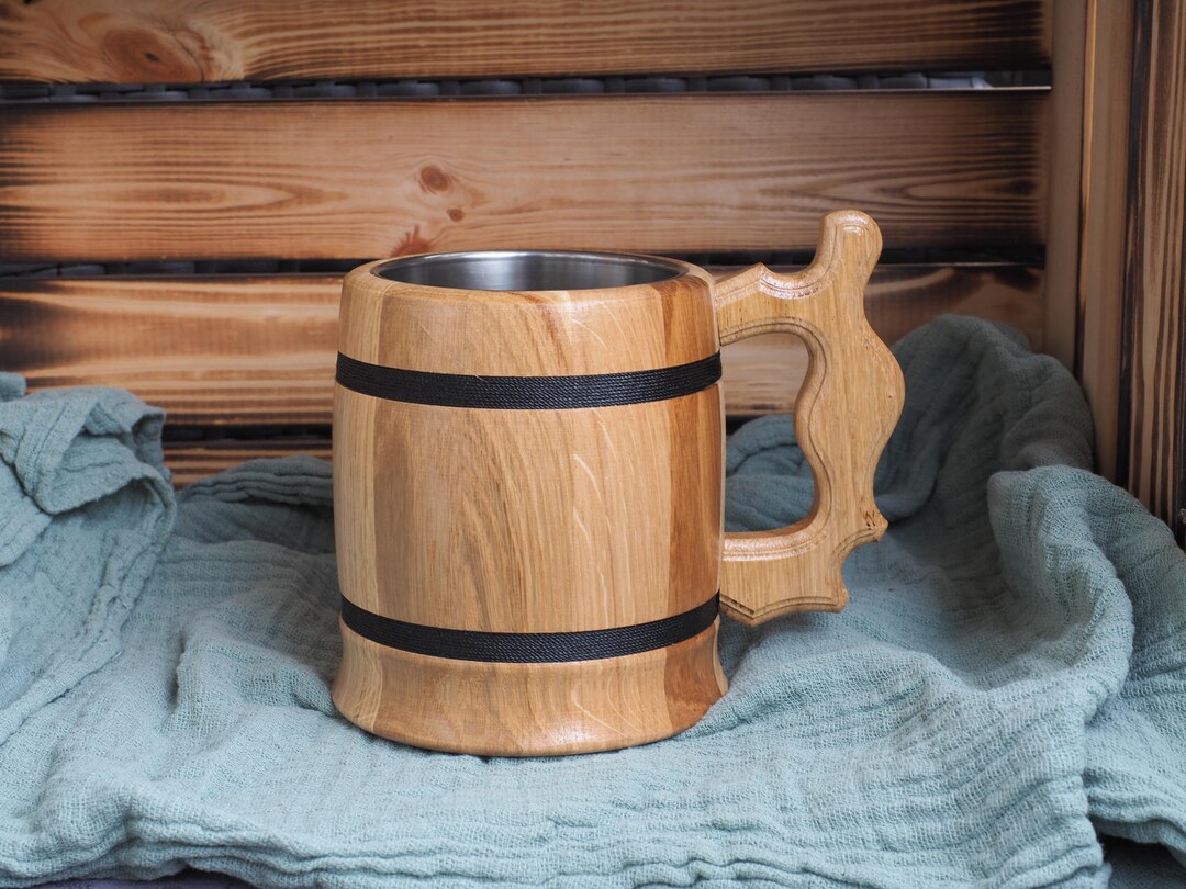Handmade Oak Wood Beer Mug With Metal Liner Rustic 0.5L Mug, Ideal ...