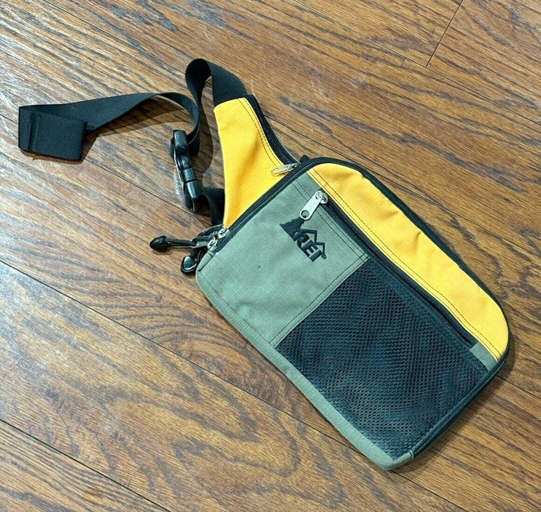 Vintage 90s REI Waist Sling Fanny Pack Hiking Bag Black & Yellow Hip ...