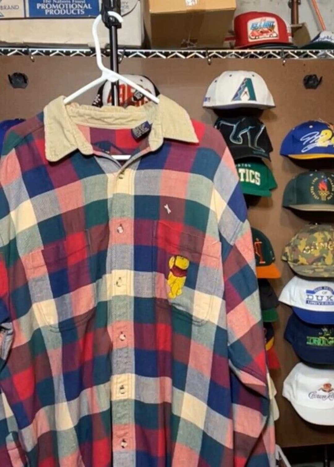 Winnie-the-pooh Disney Mens Flannel Button Front Shirt Red Blue Plaid ...