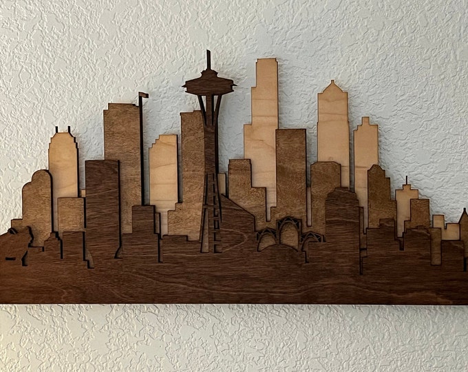 3D Seattle Skyline stained Wood - Etsy