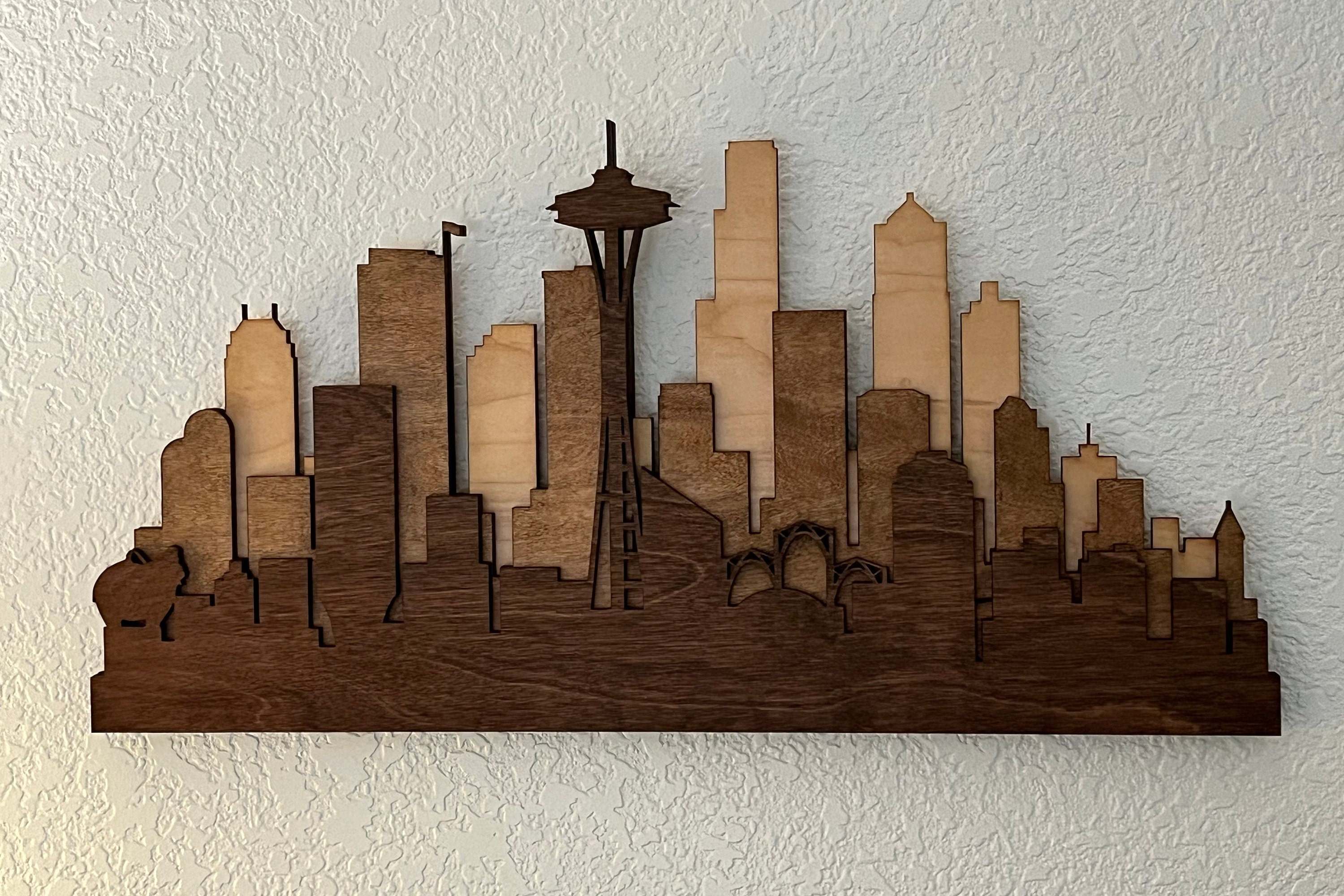 3D Seattle Skyline (stained Wood) - Etsy