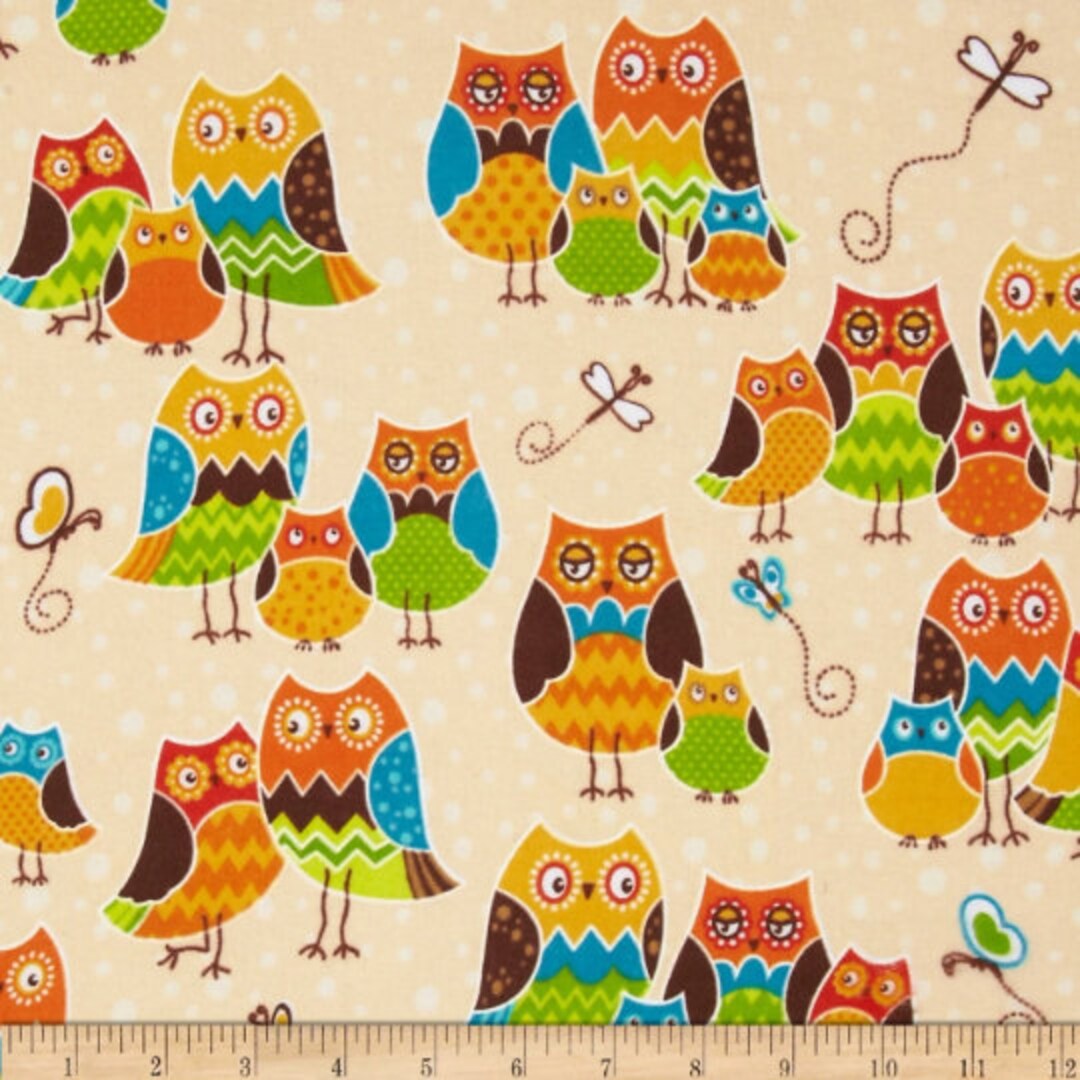 Owl Wonderful Packed Owls Cream Flannel by Wilmington Prints 1/2 Yard ...