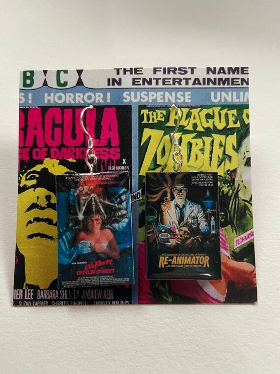 Eighties Horror Movie Poster Earrings Halloween Fun - Etsy