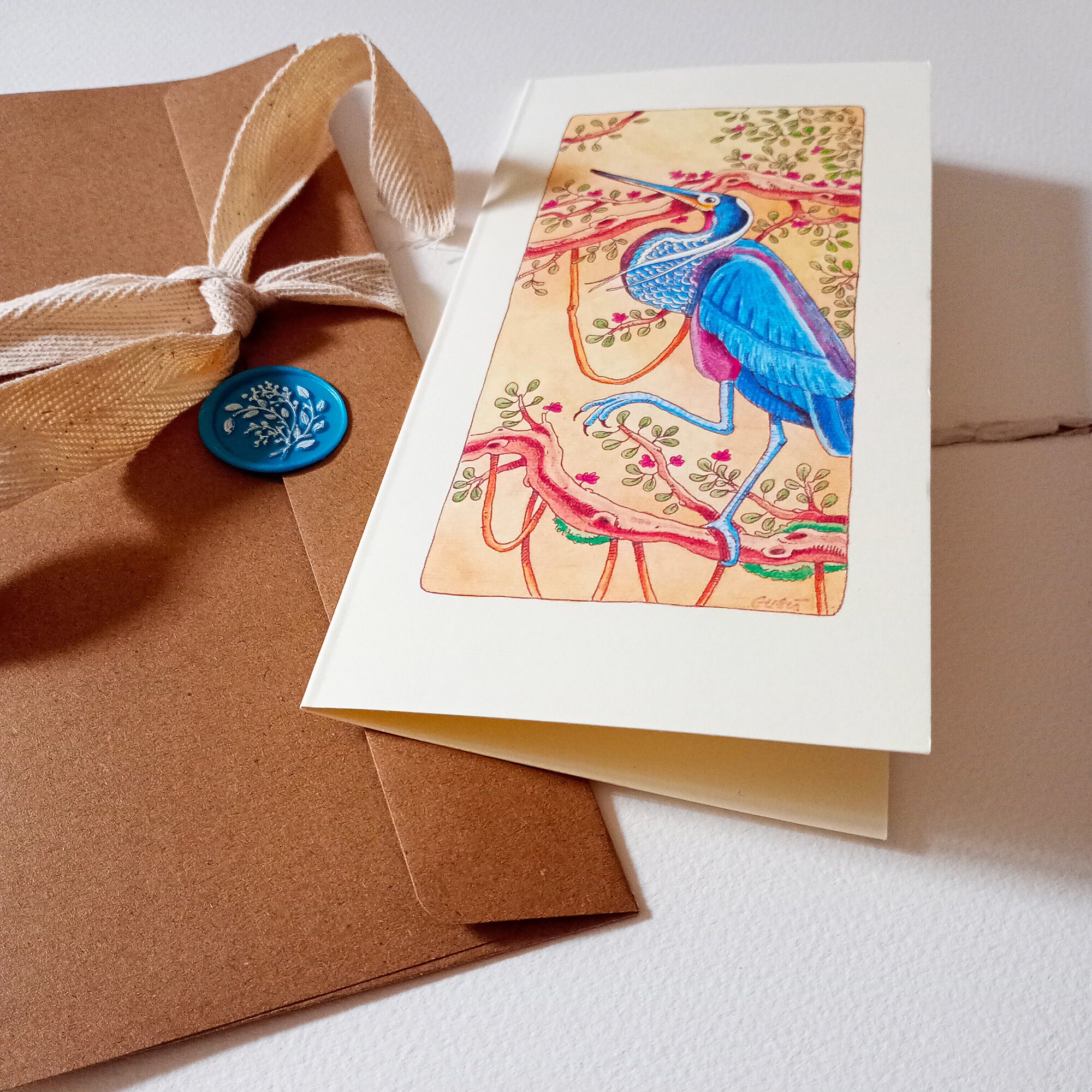 Folded Greeting Card Heron Agami With White Interior Gift - Etsy