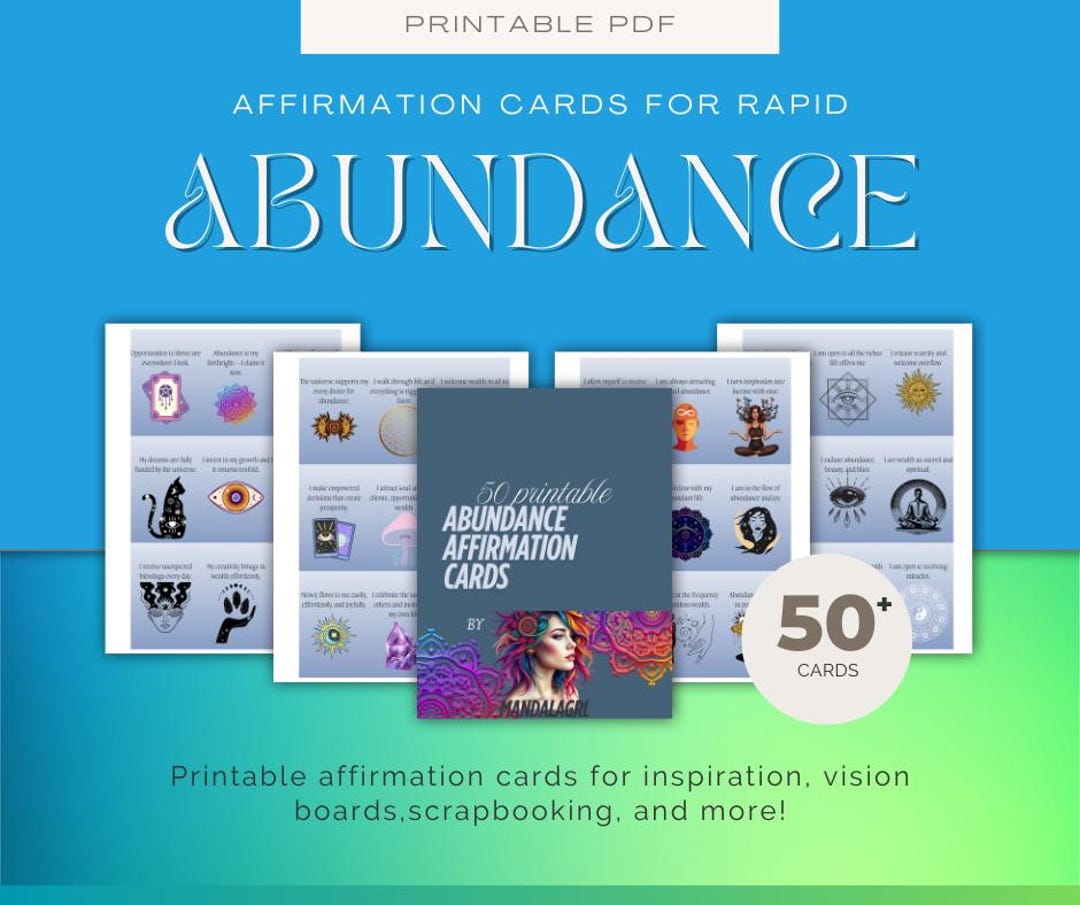 50 Printable Abundance Affirmation Cards | Mandala Oracle Deck for ...