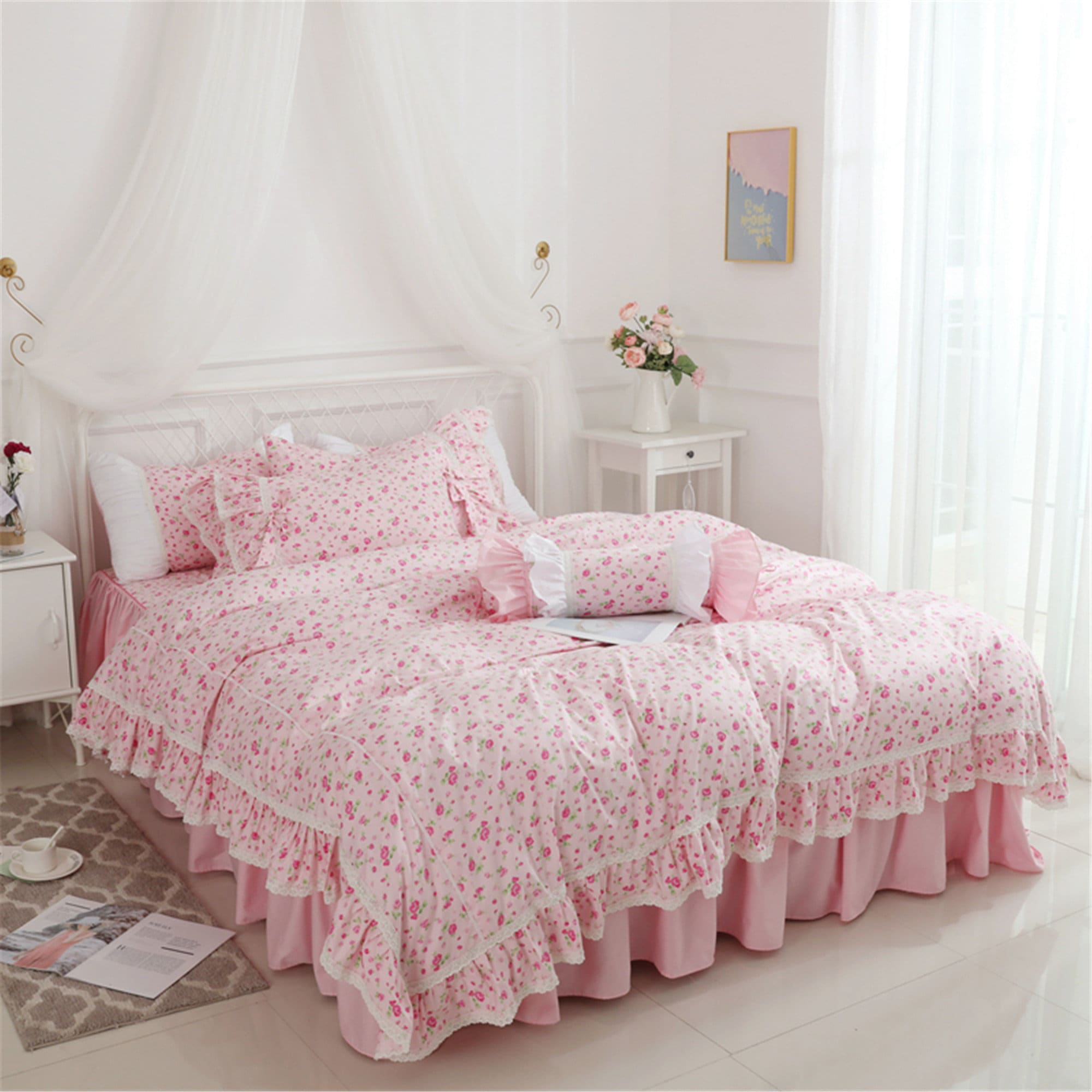 Pink Flower Bedding Set High Quality Cotton Duvet Cover Set Etsy