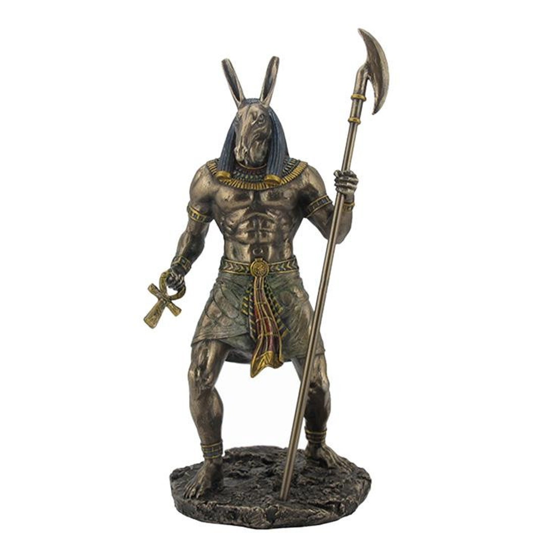Seth Holding Ankh and Scepter Bronze Finish Statue Sculpture Figurine ...
