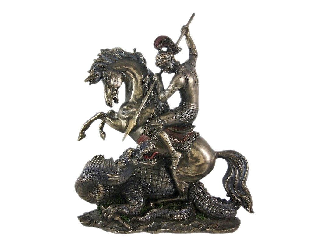 Statuette Saint Georges tuant le dragon, soldat romain, bronze coulé à ...