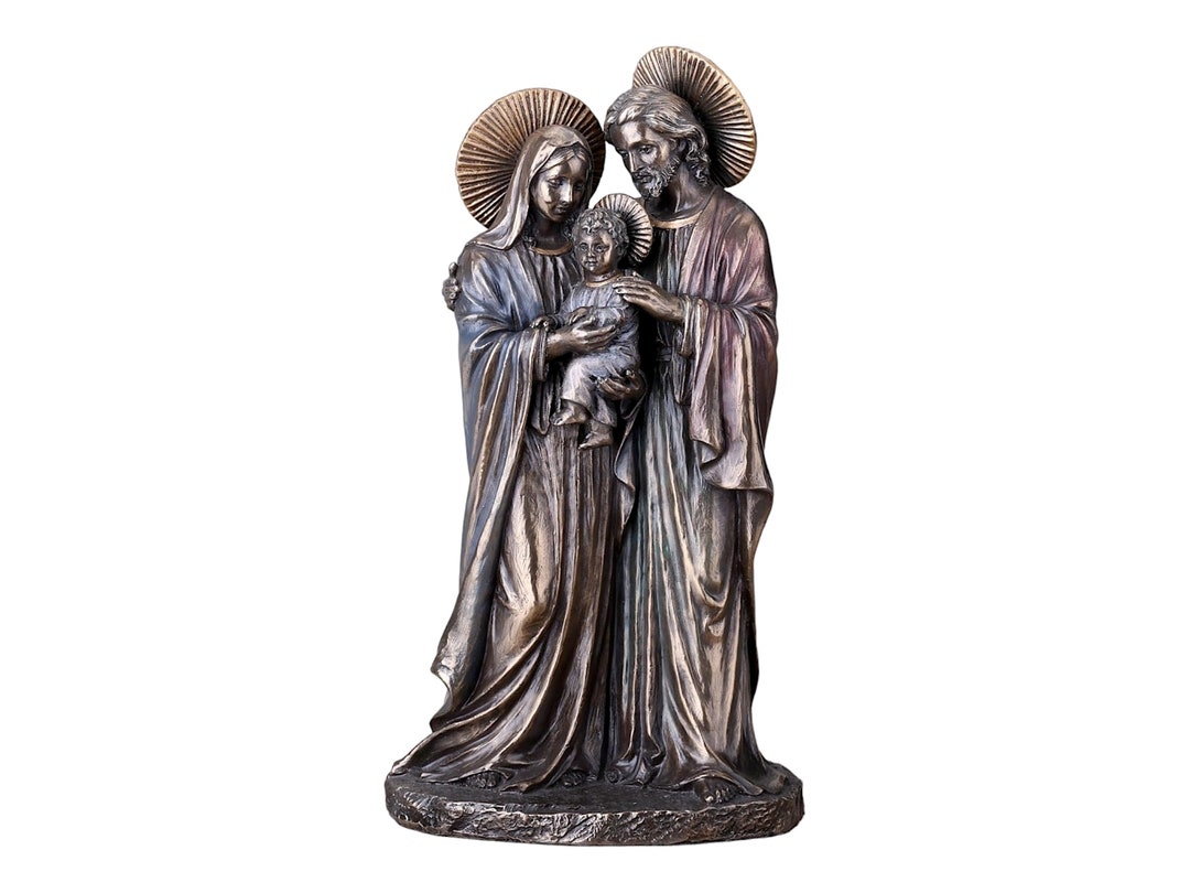 Holy Family Joseph Mary Holding Young Jesus Cold Cast Bronze & Resin ...