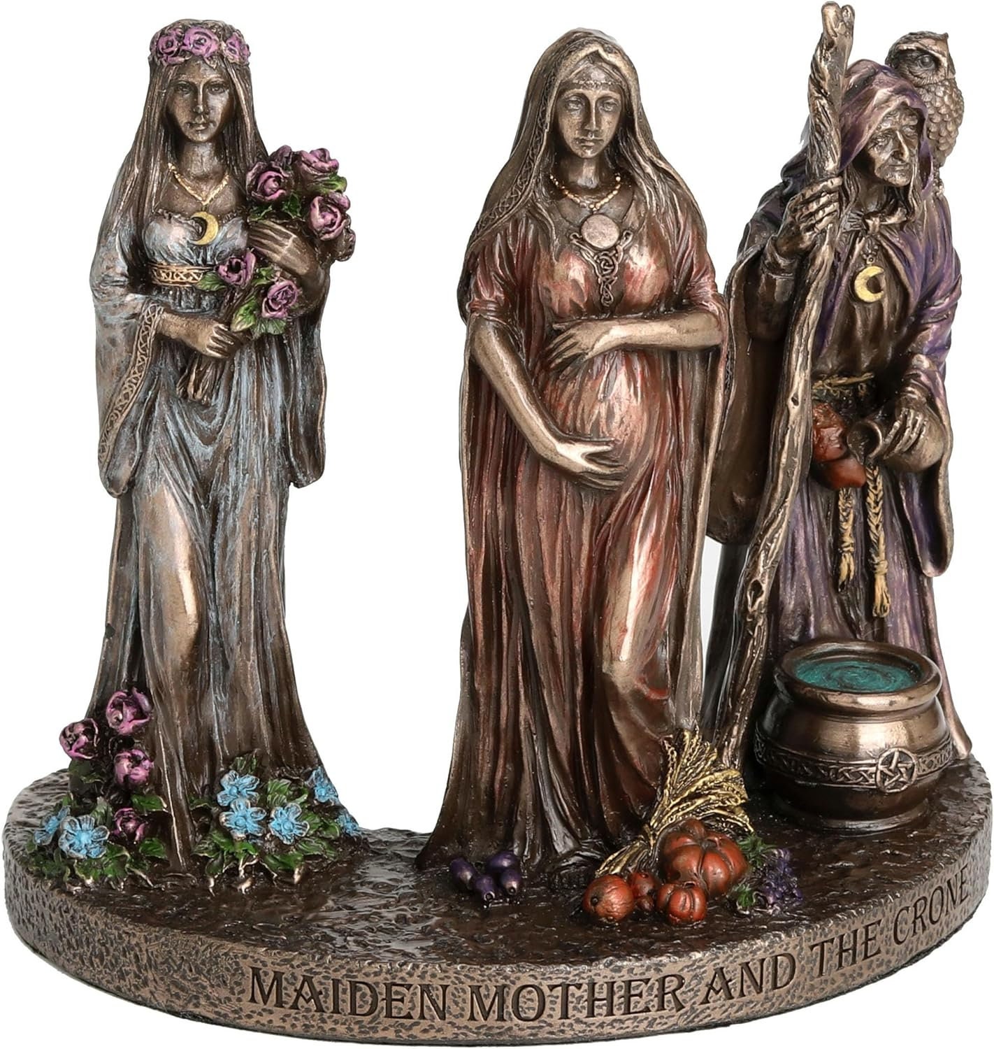 Triple Moon Goddess Maiden Mother and Crone Cold Cast Resin Bronze ...