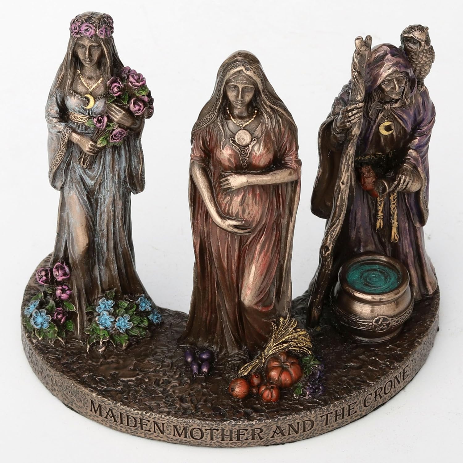 Triple Moon Goddess Maiden Mother and Crone Cold Cast Resin Bronze ...