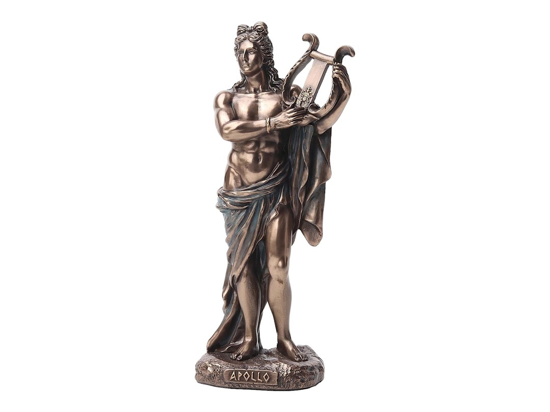 Greek God Apollo Playing Lyre Cold Cast Bronze & Resin Small Statue ...
