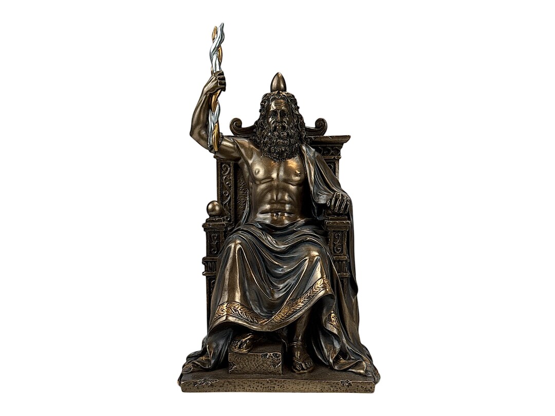 Zeus Holding Thunderbolt on Throne Greek Roman God Cold Cast Bronze ...