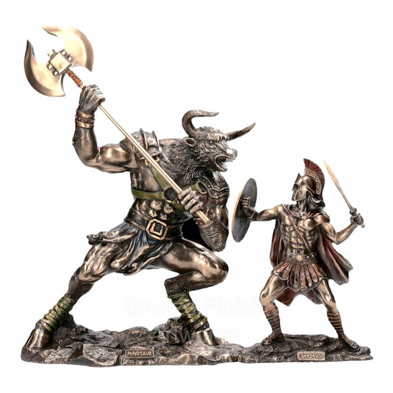 Theseus & the Minotaur Set Fight in the Labyrinth Statue | Etsy