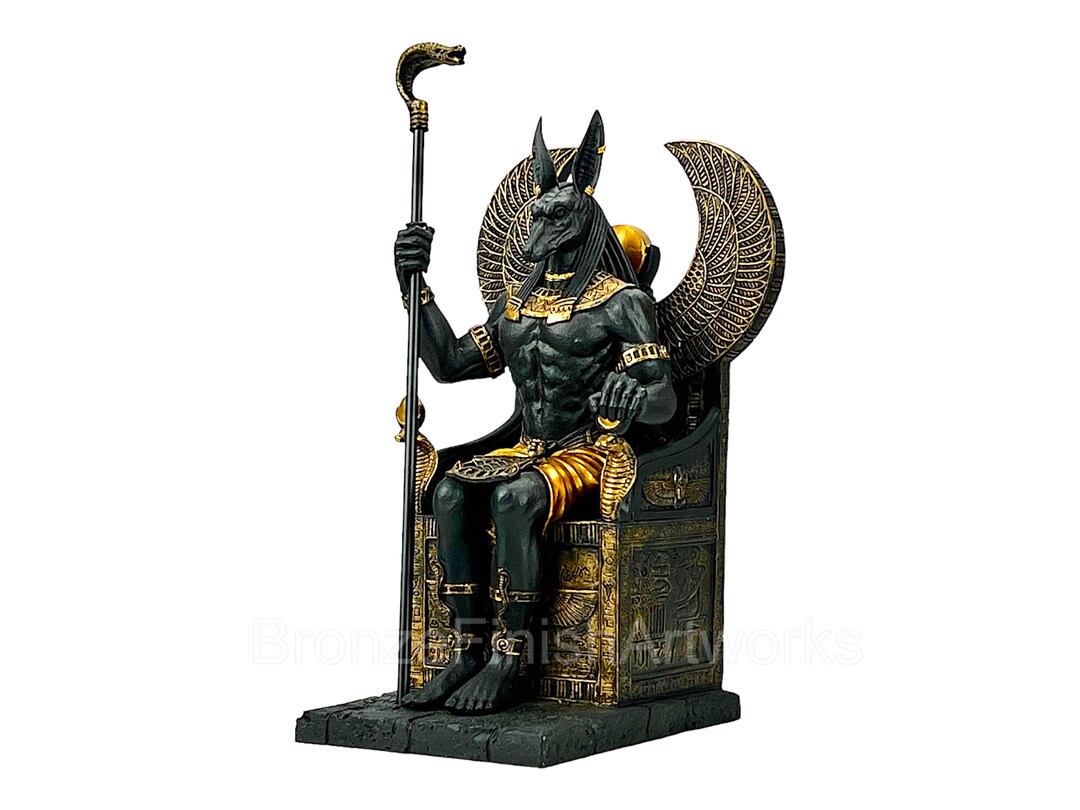 Egyptian God Anubis Sitting on Throne Cold Cast Bronze & Resin Statue ...