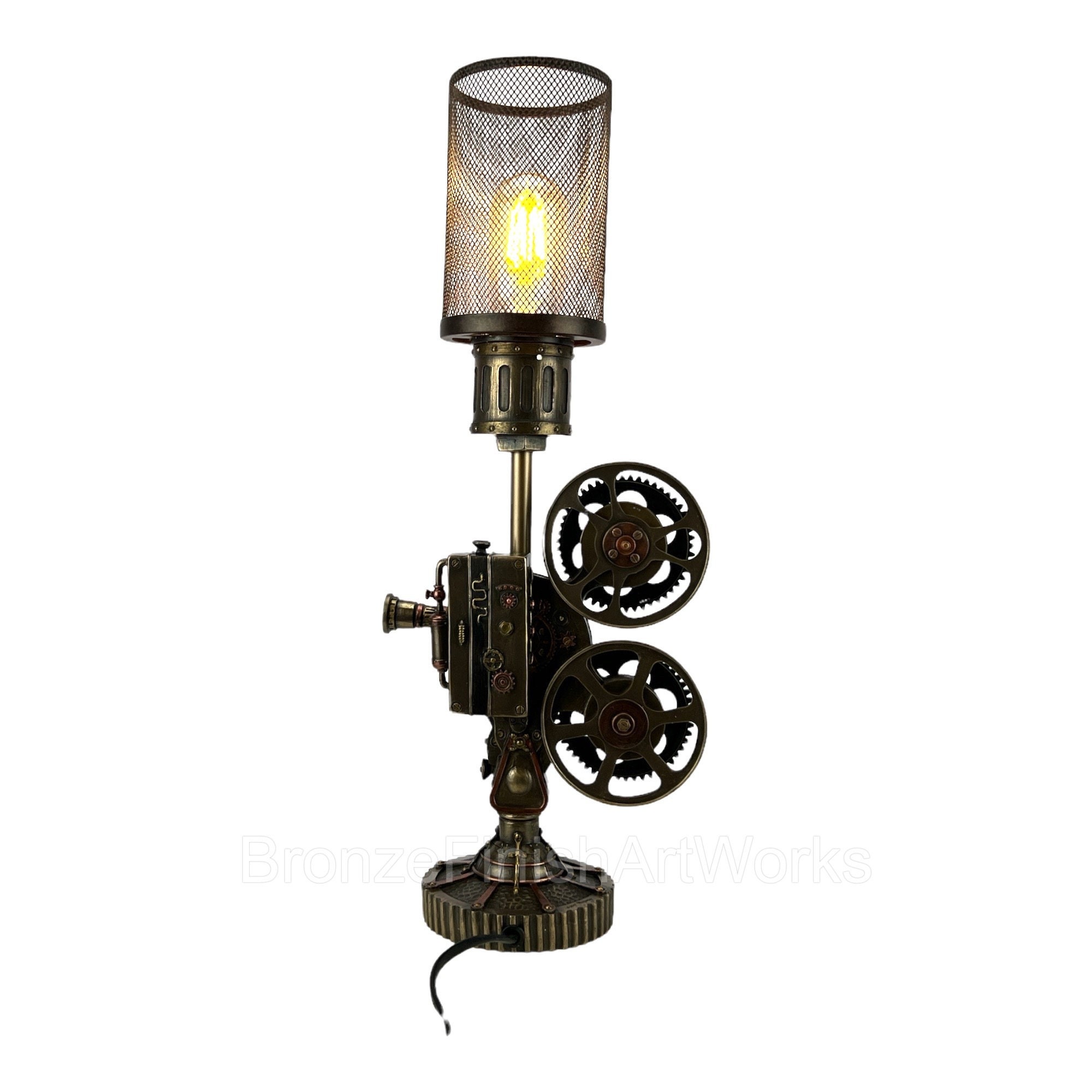 Steampunk Projector Statue Cold Cast Resin Antique Bronze Finish LED ...