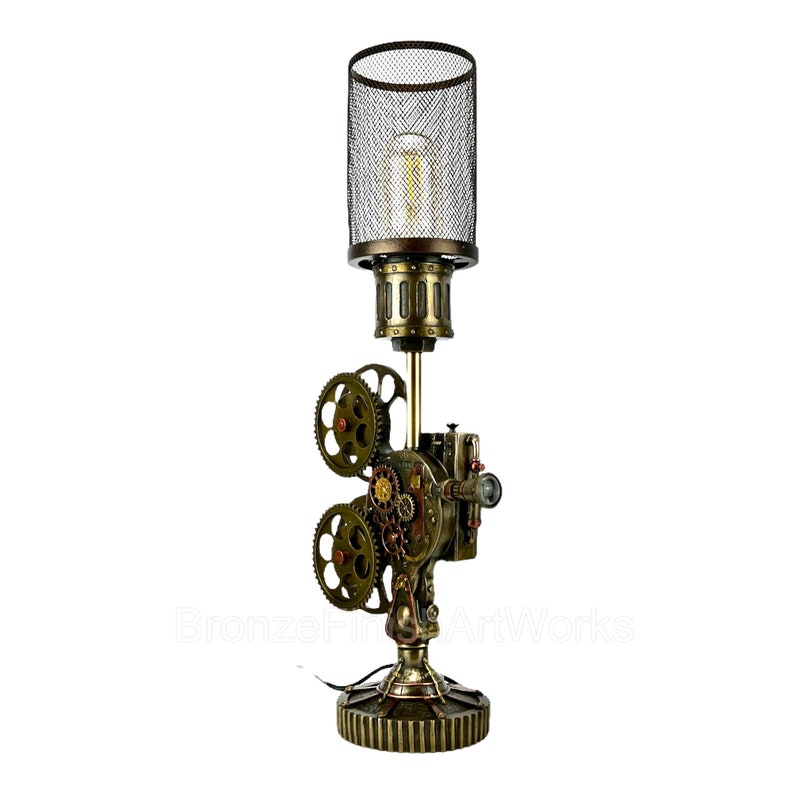 Steampunk Projector Statue Cold Cast Resin Antique Bronze Finish LED ...