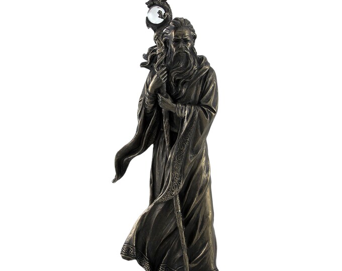 Merlin Grand Wizard Dragon Crystal Ball Staff Statue Bronze Finish ...