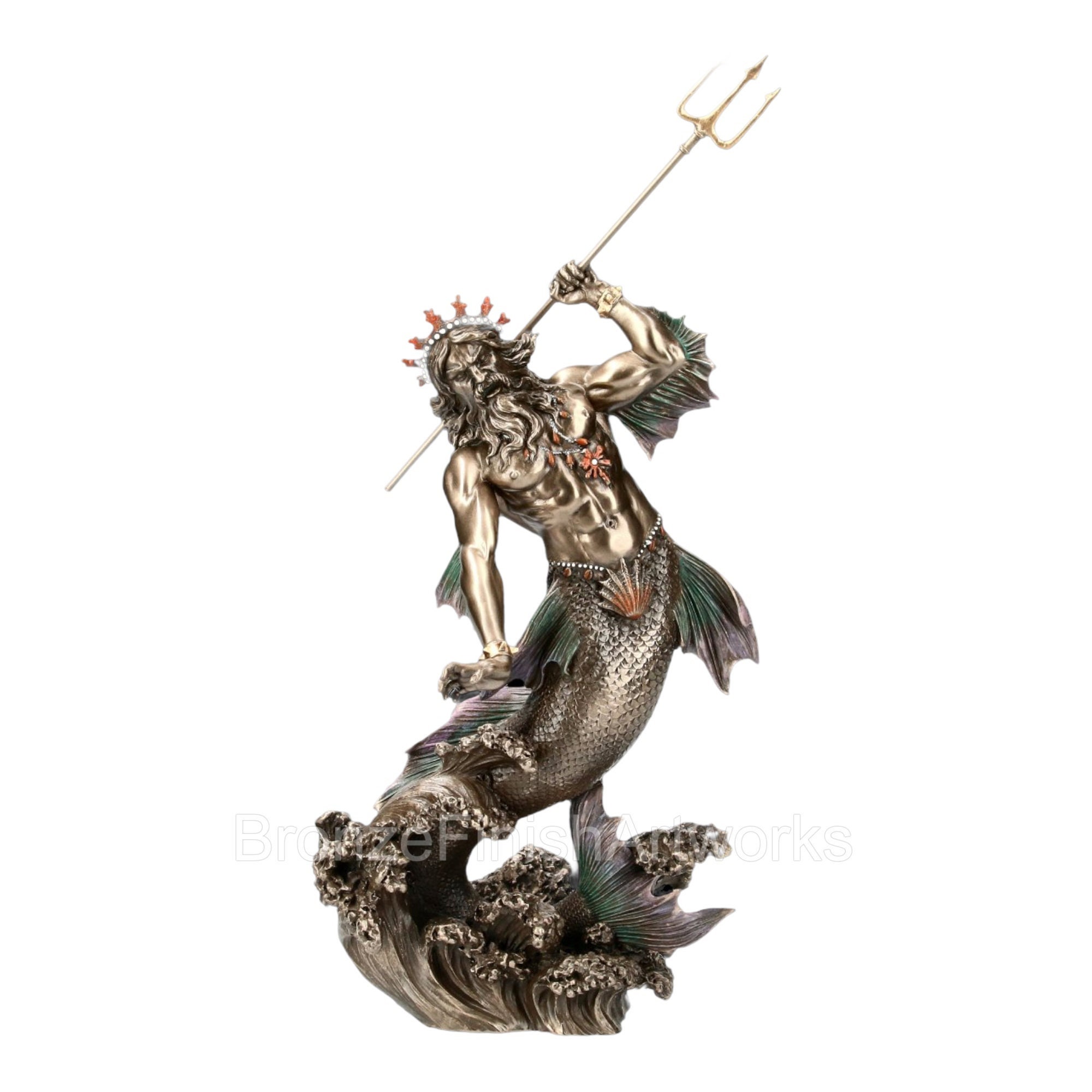 Poseidon Statue: Greek God of the Sea, Bronze Finish Figurine (28.5 Cm ...