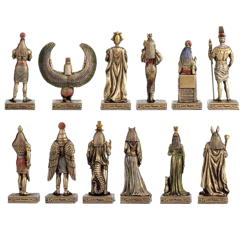 Egyptian Gods Miniature Statues, Bronze Resin Pantheon Set With Pyramid ...